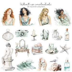 Watercolor Sea Nymph Clipart, Nautical Clip Art, Feminine Marine PNG ...