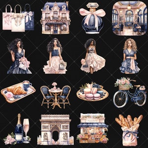 Watercolor Salut Paris Clipart Bundle, Eiffel Tower Clip Art, Croissant ...