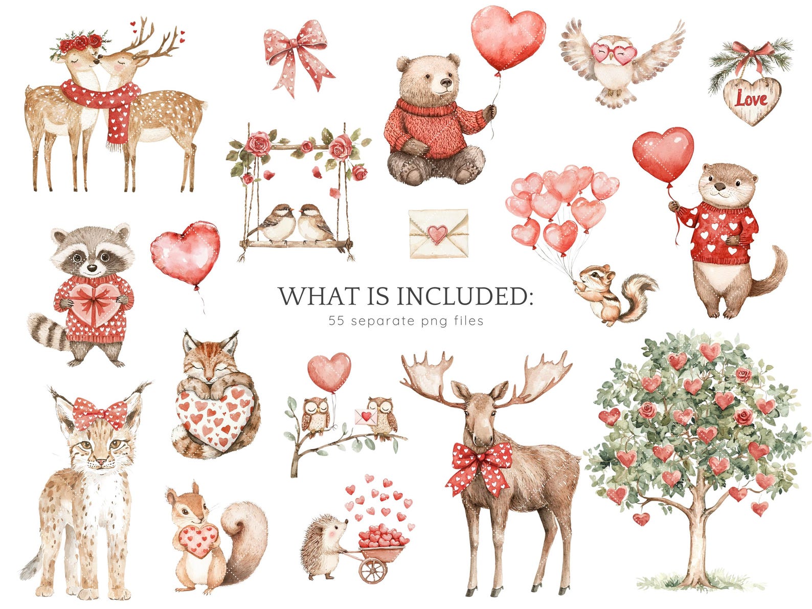 Watercolor Woodland Romance Clipart, Valentines Day Clip Art, Romantic ...
