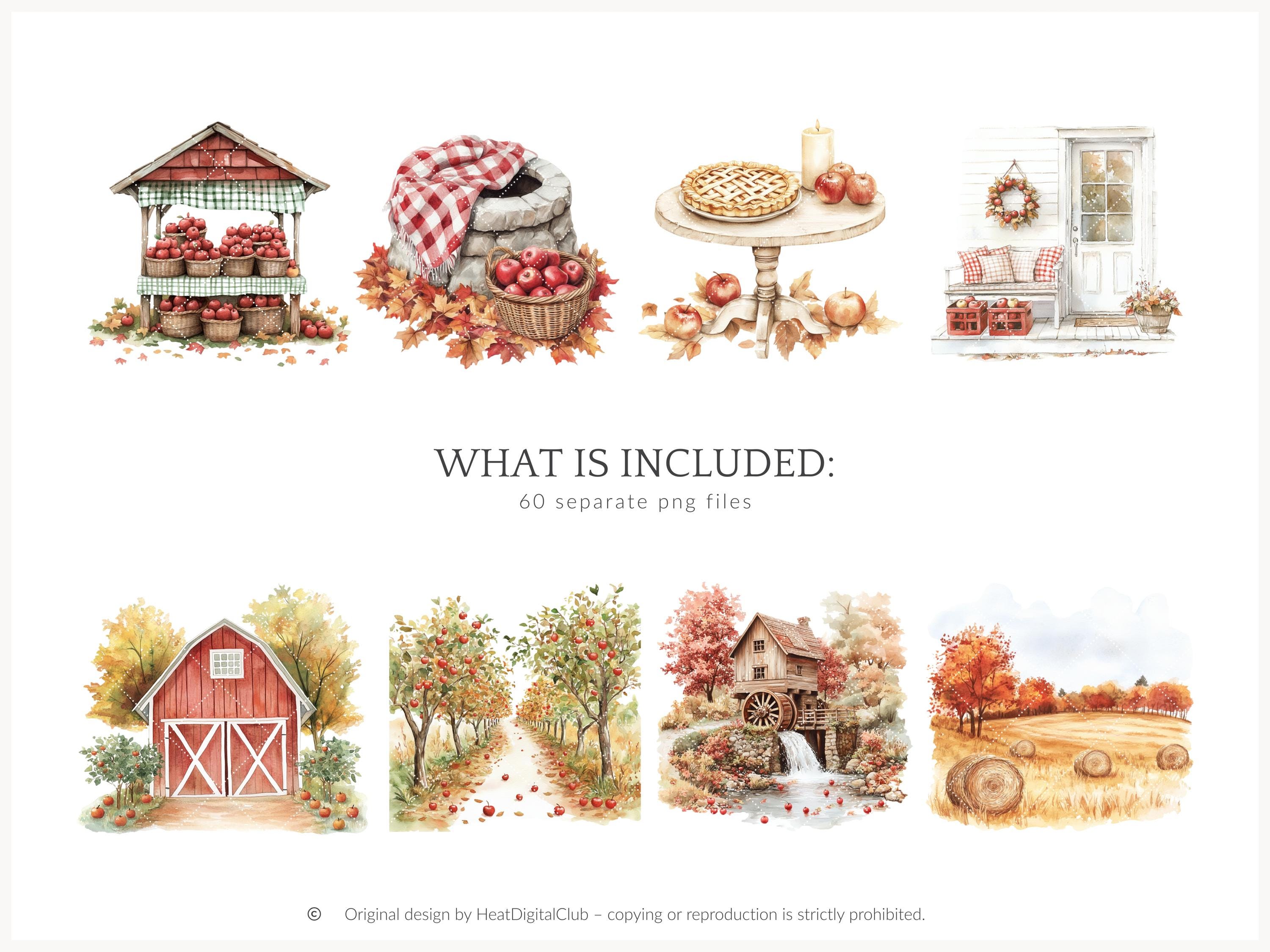 Watercolor Falling Apples Clipart, Fall PNG, Cozy Autumn Farm ...