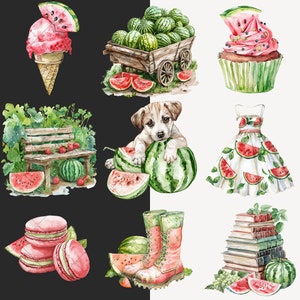 Watercolor Watermelon Garden Clipart Bundle, Fruit Clip Art, Summer ...