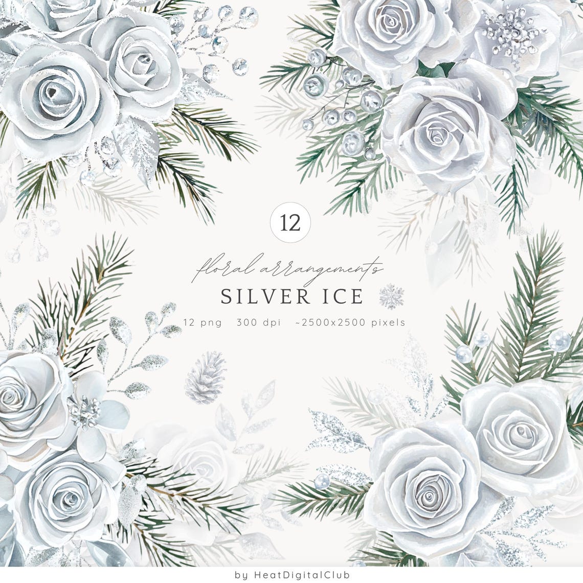 Watercolor Silver Ice Clipart, Cozy Winter Clip Art Bundle, Modern ...