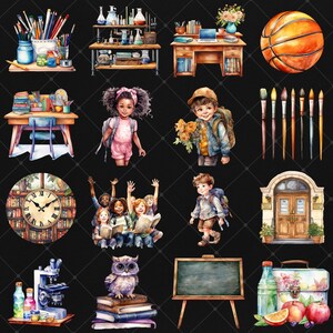 40 Watercolor School Clipart, Back to School Clipart, School Clipart ...