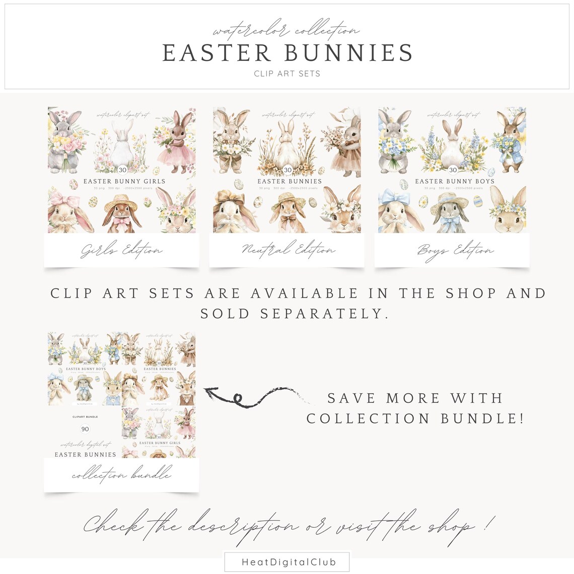 Watercolor Easter Bunnies Clipart, Cute Bunny PNG, Bunnies Clipart ...