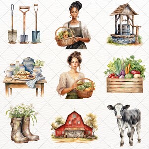 Watercolor Farm Life Clipart Bundle, Farmhouse Clip Art, Farm Animals ...