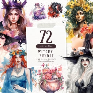 72 Witchy Items Watercolor Clipart, Witch Clip Art Png, Magic Clip Art ...