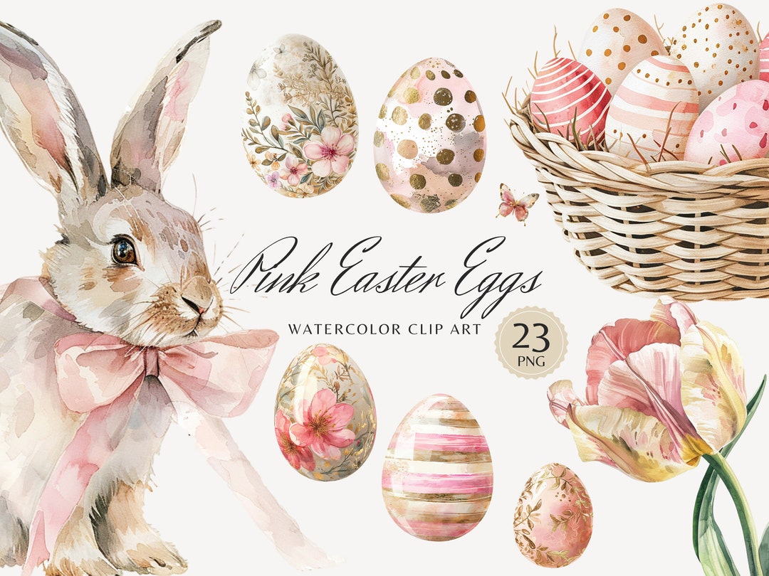 Watercolor Pink Easter Eggs Clipart, Pastel Easter Clip Art, Easter ...