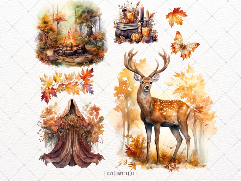 38 Watercolor Fall Forest Fairy Clipart Bundle PNG, Magical Autumn ...