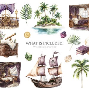 Watercolor Piratecore Clipart, Pirates PNG Bundle, Nautical Clip Art ...
