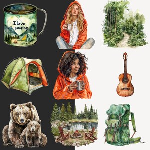 Watercolor Forest Adventure Clipart, Camping Clip Art, Travel PNG ...