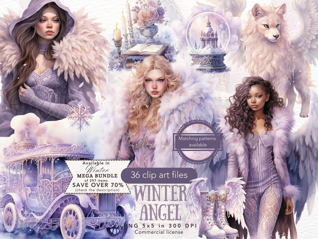 Watercolor Winter Snow Angel Clipart Bundle PNG, Magical Winter ...