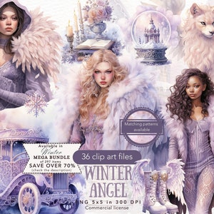 Watercolor Winter Snow Angel Clipart Bundle PNG, Magical Winter ...