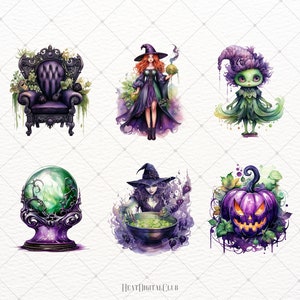 Watercolor Spooky Dark Halloween Witch Clipart Bundle PNG, Witchcraft ...