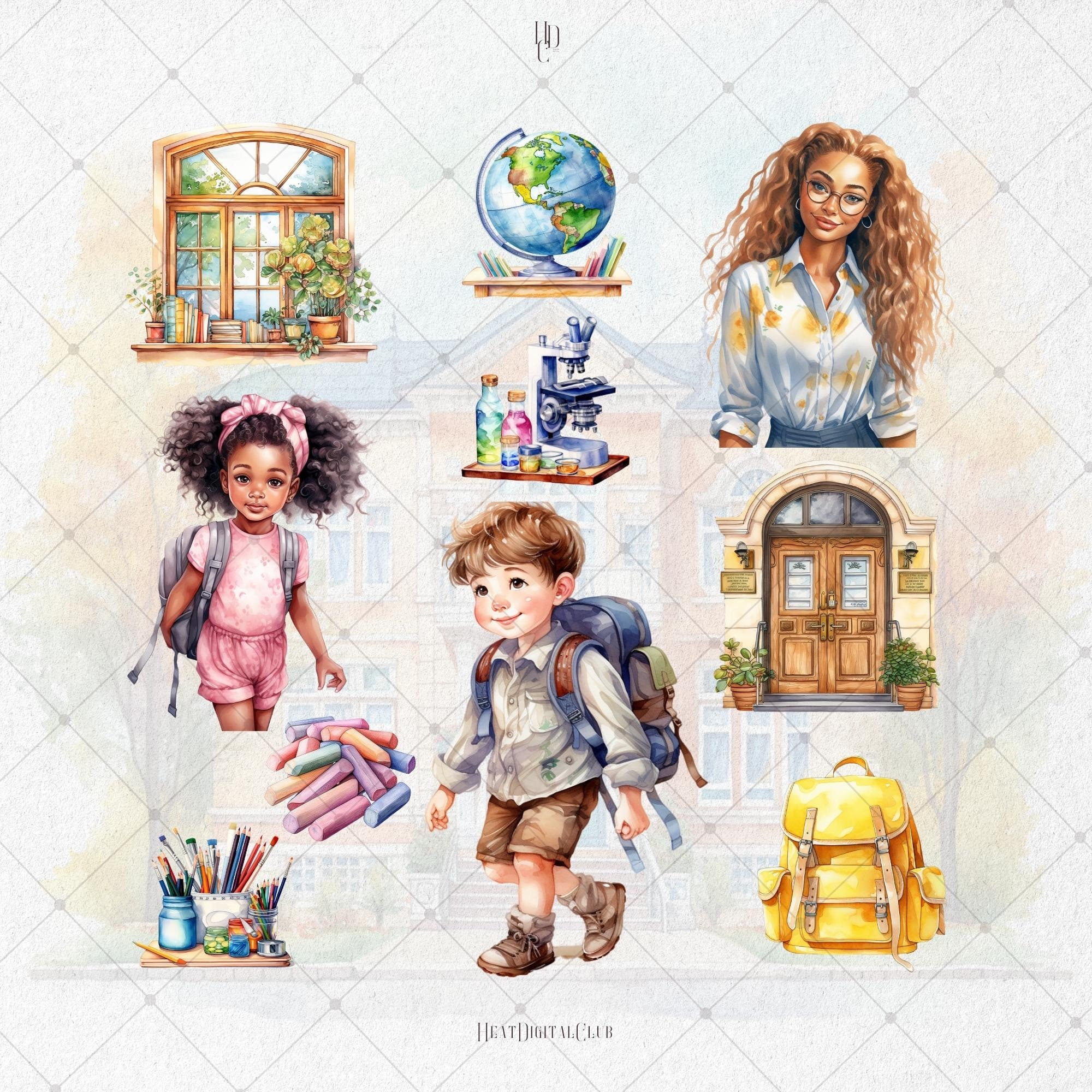 40 Watercolor School Clipart Back to School Clipart School - Etsy