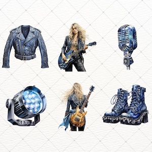 Watercolor Rock Star Clipart Bundle, Rock and Roll Music Clip Art ...