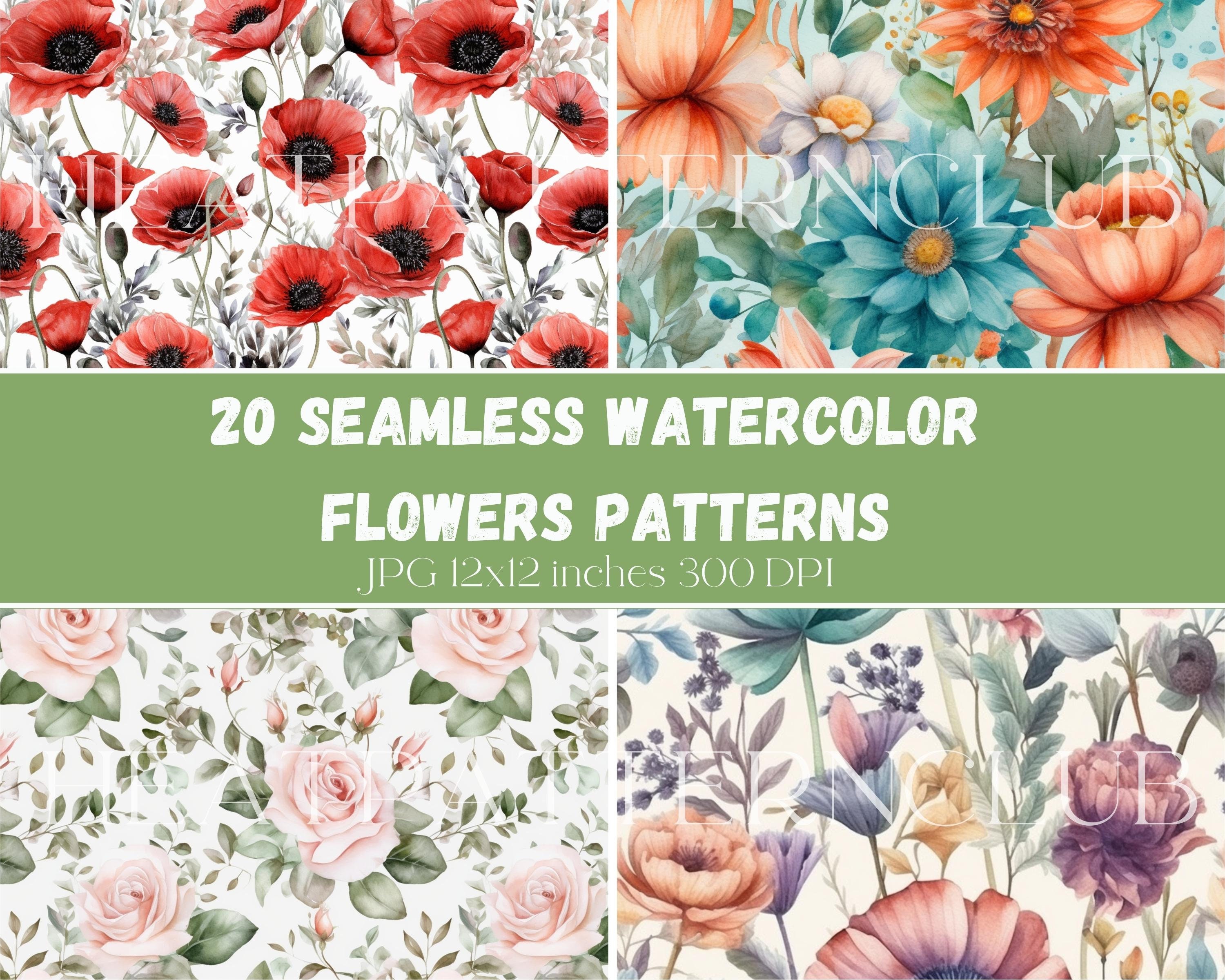 20 Seamless Watercolor Flower Patterns JPEG Digital - Etsy