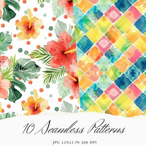 Watercolor Tropical Heat Seamless Patterns, Floral Pattern JPEG, Exotic ...