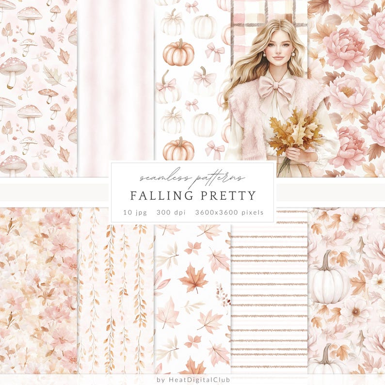 Watercolor Fall Clipart Set, Pink Pumpkins, Autumn PNG (digital ...