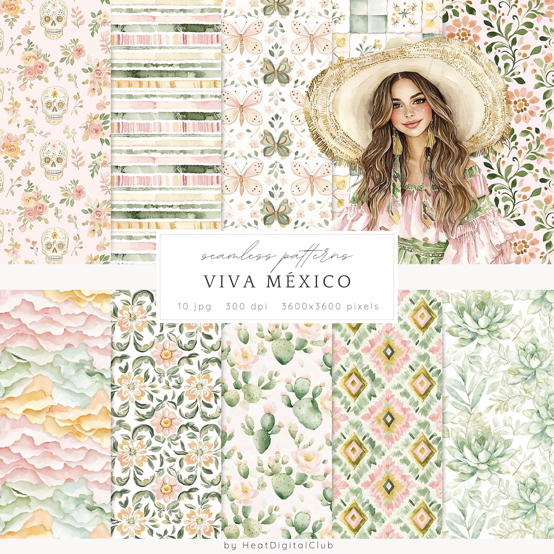 Watercolor Viva Mexico Seamless Patterns, Cinco De May, Mexican Pattern ...
