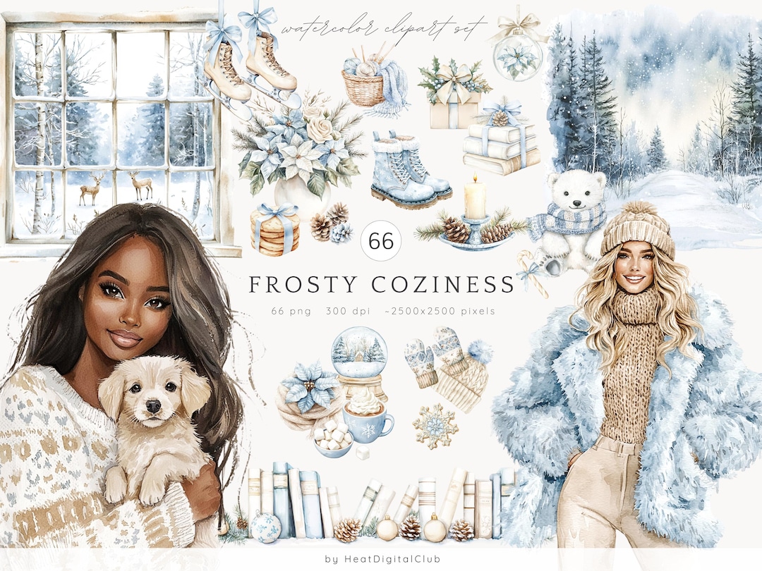 Watercolor Frosty Coziness Clipart, Cozy Winter Clip Art Bundle ...