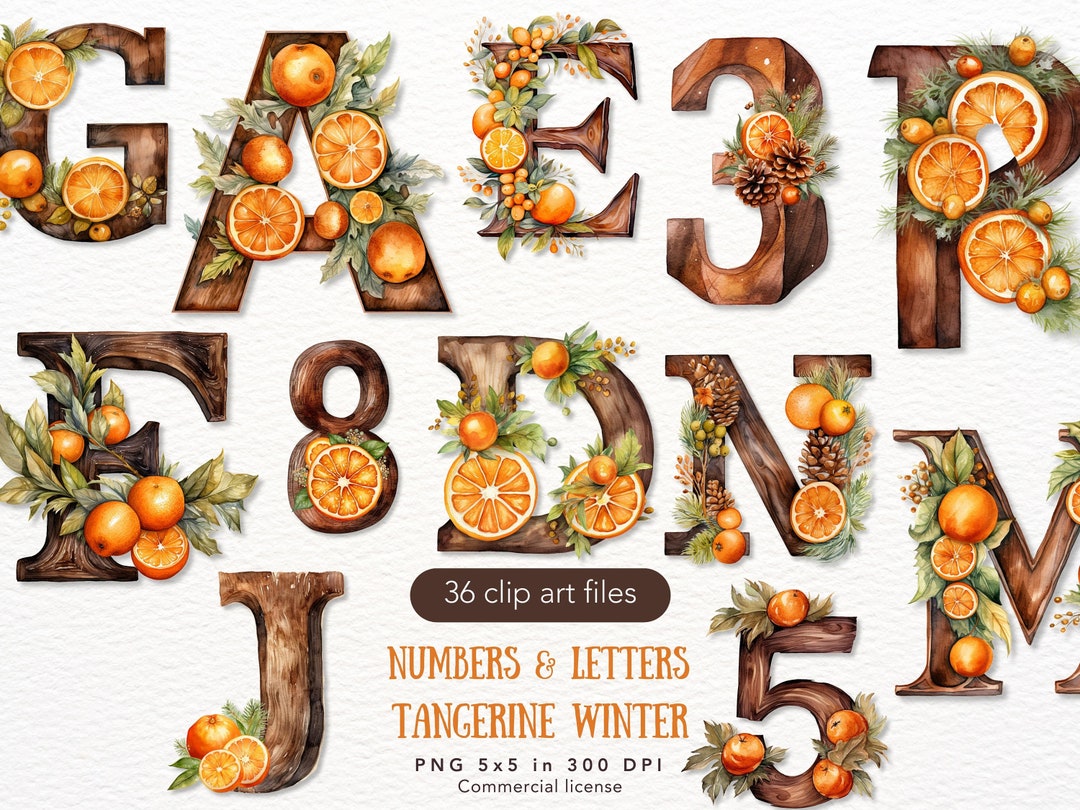 Watercolor Winter Numbers Alphabet Clipart Bundle, English Letters Clip ...