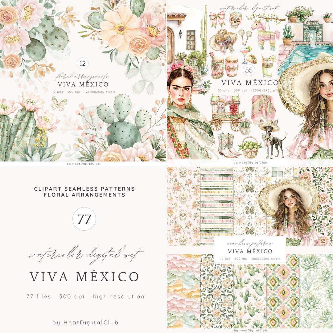 Watercolor Viva Mexico Clipart Bundle, Cinco De Mayo, Mexico Clip Art ...