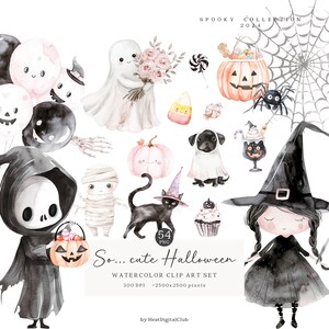 Watercolor Cute Halloween Clipart Bundle, Pastel Spooky Clip Art ...