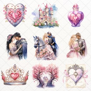 Watercolor Medieval Valentine Clipart Bundle, Valentines Day Clip Art ...