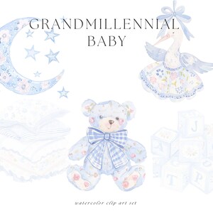 Watercolor Grandmillennial Baby Clipart Bundle, Pastel Baby Toys Clip ...