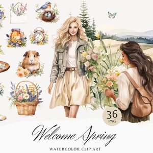 Watercolor Beautiful Spring Clipart Bundle, Clip Art PNG, Floral ...