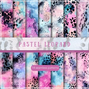 Seamless Watercolor Pastel Leopard Patterns, Animal Print JPEG, Digital ...