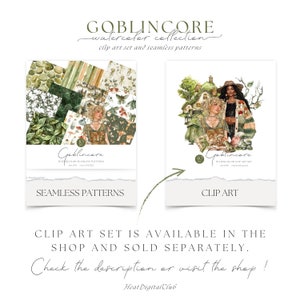 Watercolor Goblincore Seamless Patterns, Green Forest Fairytale Pattern ...
