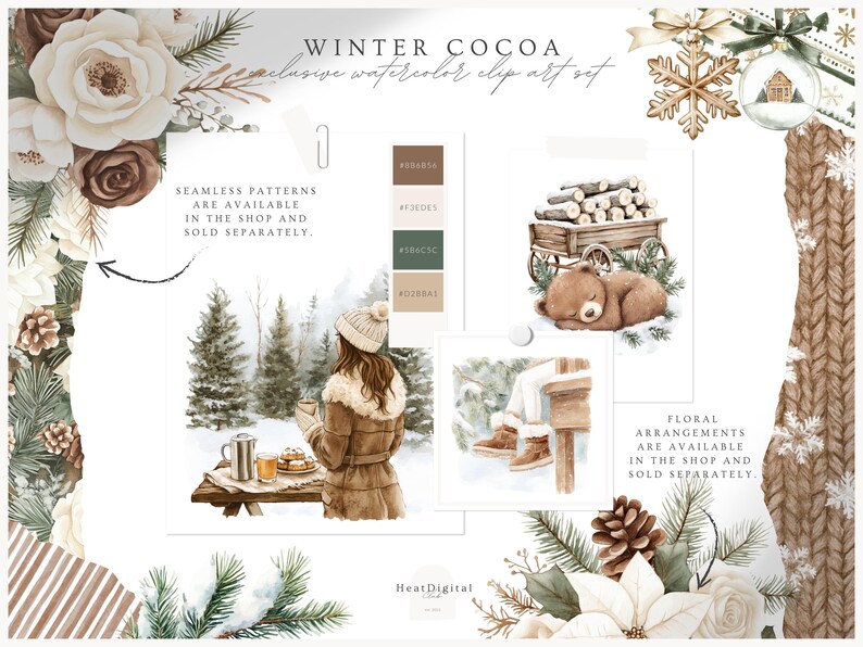 Watercolor Winter Cocoa Clipart Set | Elegant Cozy Winter Christmas PNG ...
