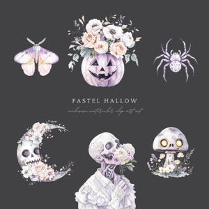Watercolor Pastel Halloween Clipart, Floral Spooky Halloween Clip Art ...