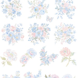 Watercolor Pink and Blue Flowers Clipart, Pastel Floral Clip Art ...