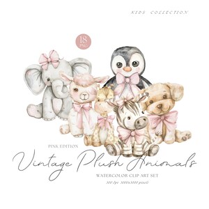 Watercolor Vintage Plush Animals Clipart Bundle, Nursery Animal Clip ...