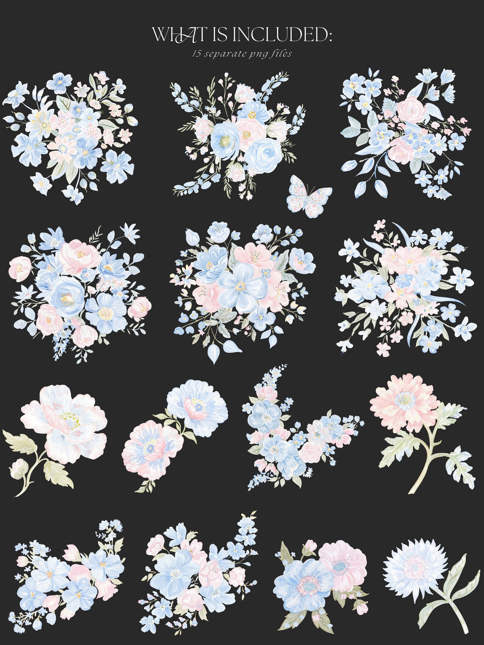 Watercolor Pink and Blue Flowers Clipart, Pastel Floral Clip Art ...