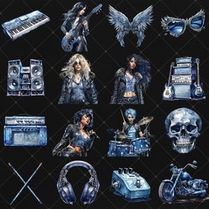 Watercolor Rock Star Clipart Bundle, Rock and Roll Music Clip Art ...