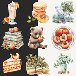 Watercolor Peach Garden Clipart Bundle, Fruit Clip Art, Summer Graphics ...