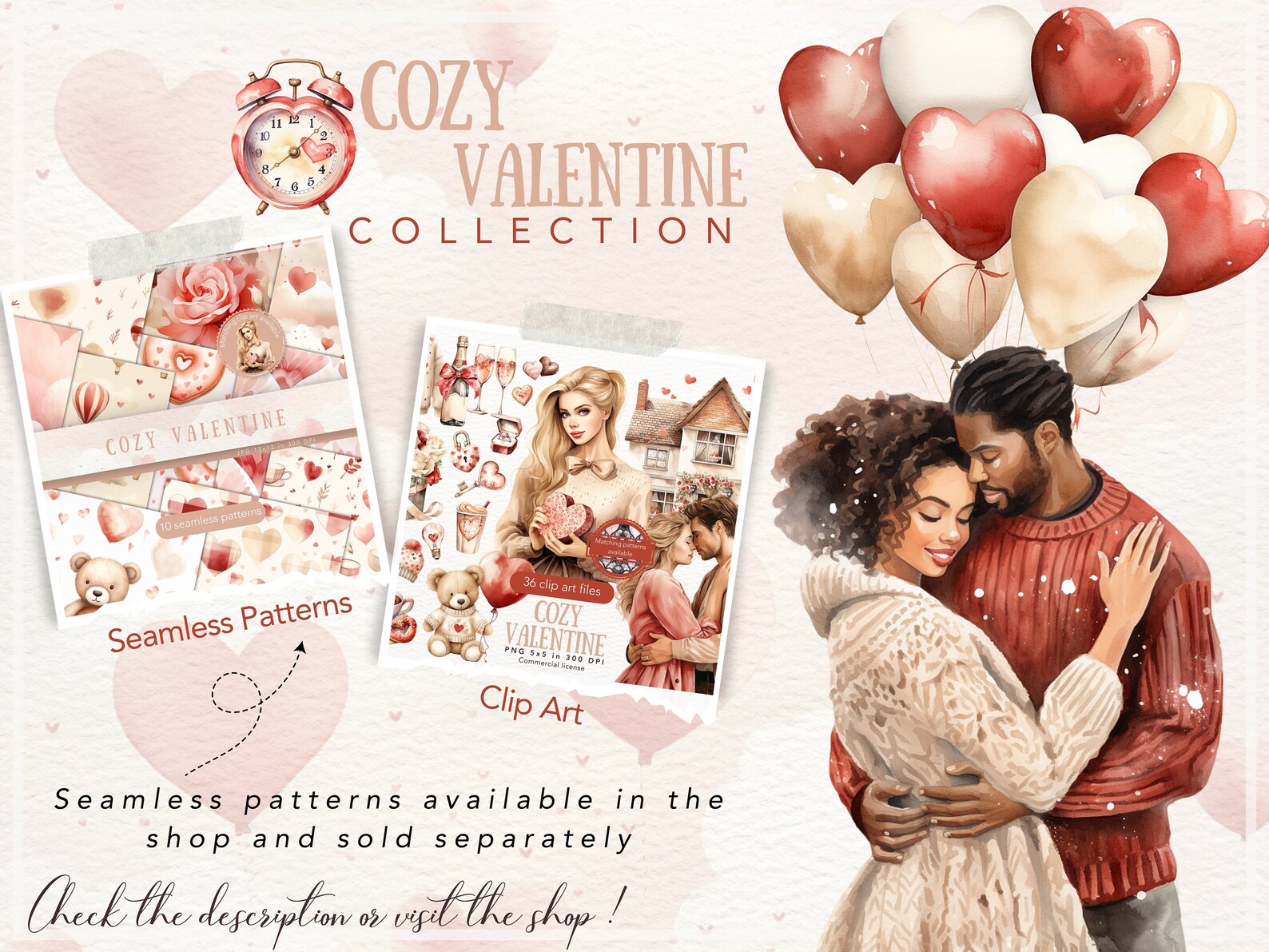 Watercolor Cozy Valentine Clipart Bundle, Valentines Day Clip Art PNG ...
