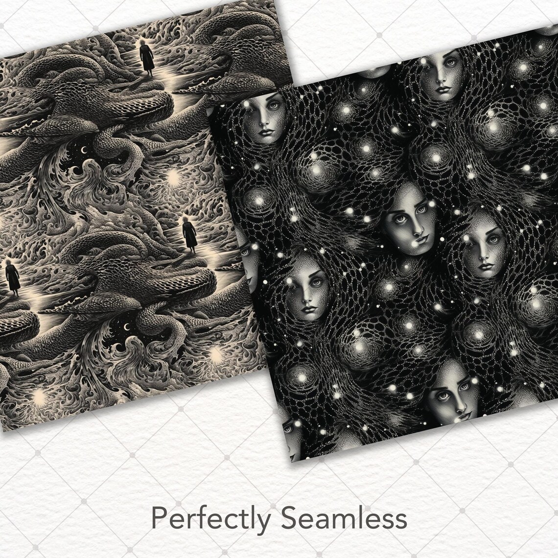 14 Seamless Watercolor Fantasy Phantoms Patterns, Mystical Digital ...