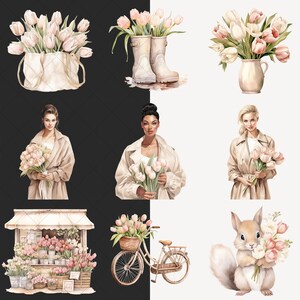 Watercolor Gentle Spring Clipart, Cozy Spring Clip Art, Tulips Graphics ...