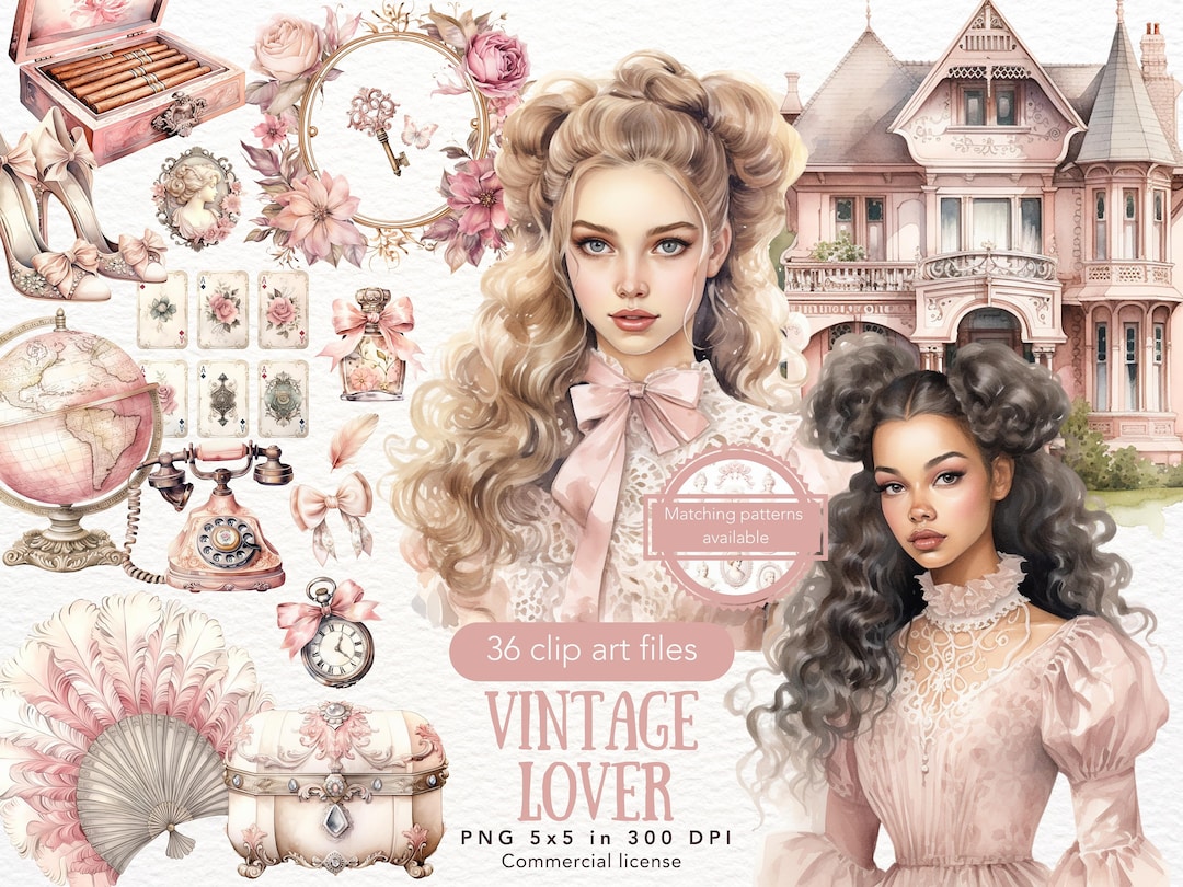 Watercolor Vintage Lover Clipart Bundle, Antique Clip Art, Cottagecore ...