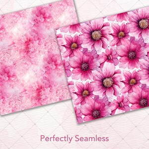 10 Seamless Watercolor Hot Pink Patterns, Floral JPEG, Botanical ...