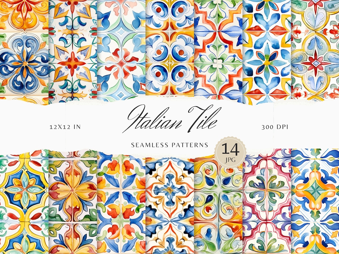14 Seamless Watercolor Italian Tile Patterns, Mediterranean Digital ...