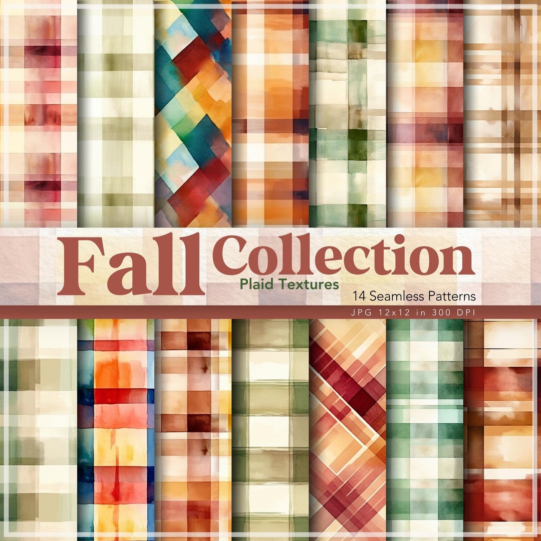 Seamless Watercolor Fall Plaid Patterns Checkered Textures - Etsy