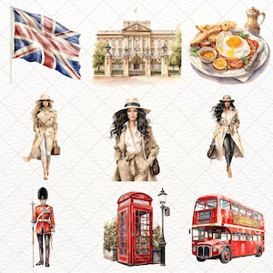 Watercolor Hello London Clipart Bundle, Big Ben, Buckingham Palace ...
