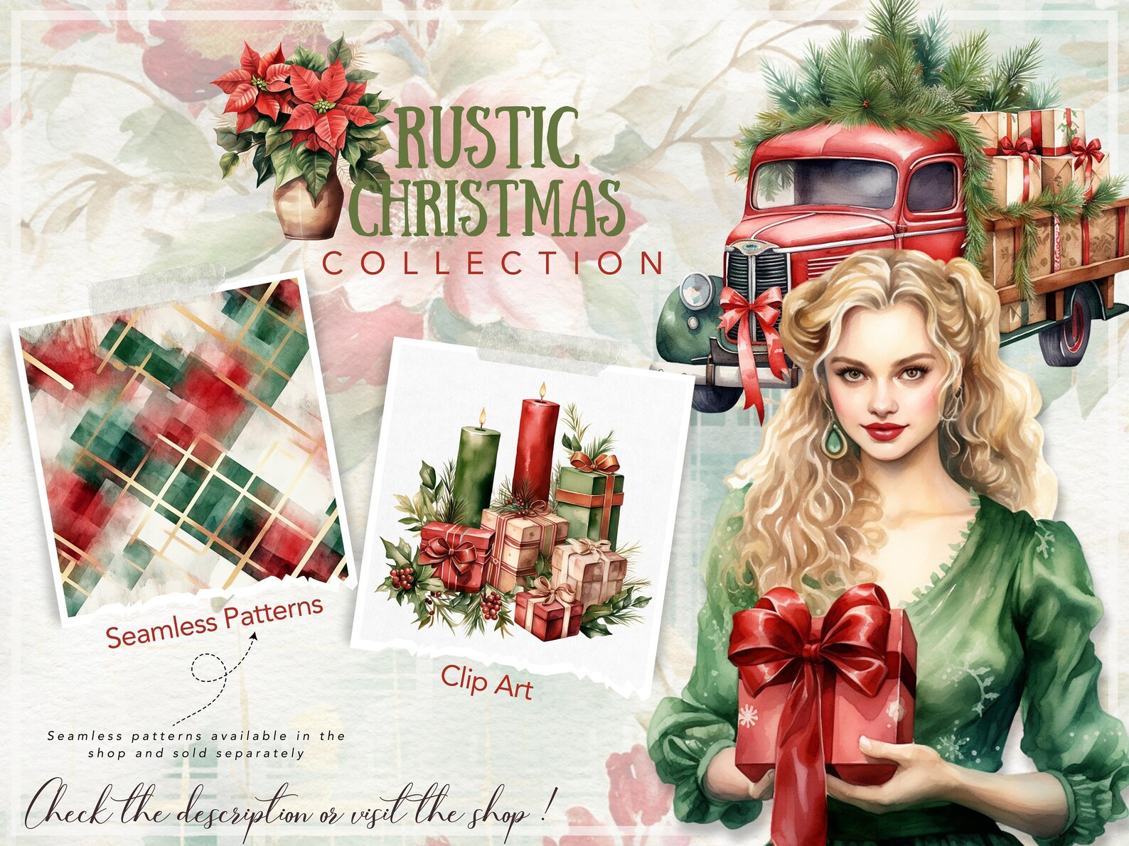 Watercolor Rustic Christmas Clipart Bundle, Farmhouse Holiday Clip Art ...