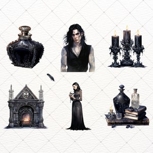 Watercolor Gothic Clipart Bundle, Tattoo Girl Gothic, Goth Dark ...