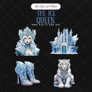 Watercolor Winter Ice Queen Clipart Bundle PNG, Magical Winter ...